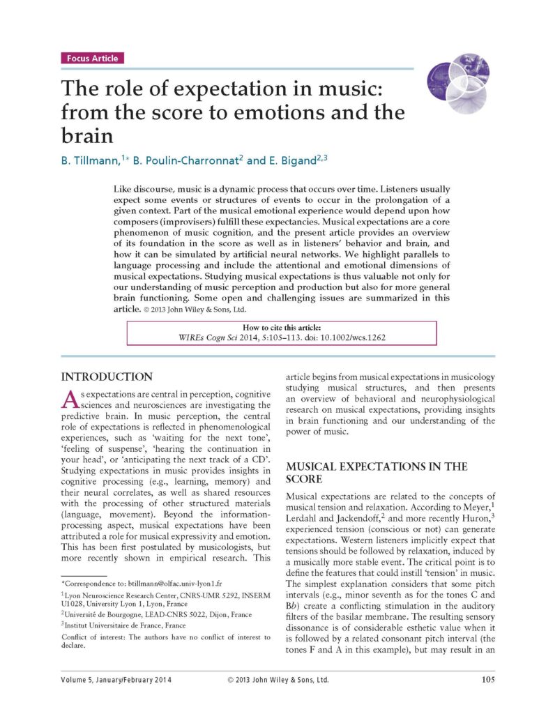 The role of expectation in music: From the score to emotions and the ...