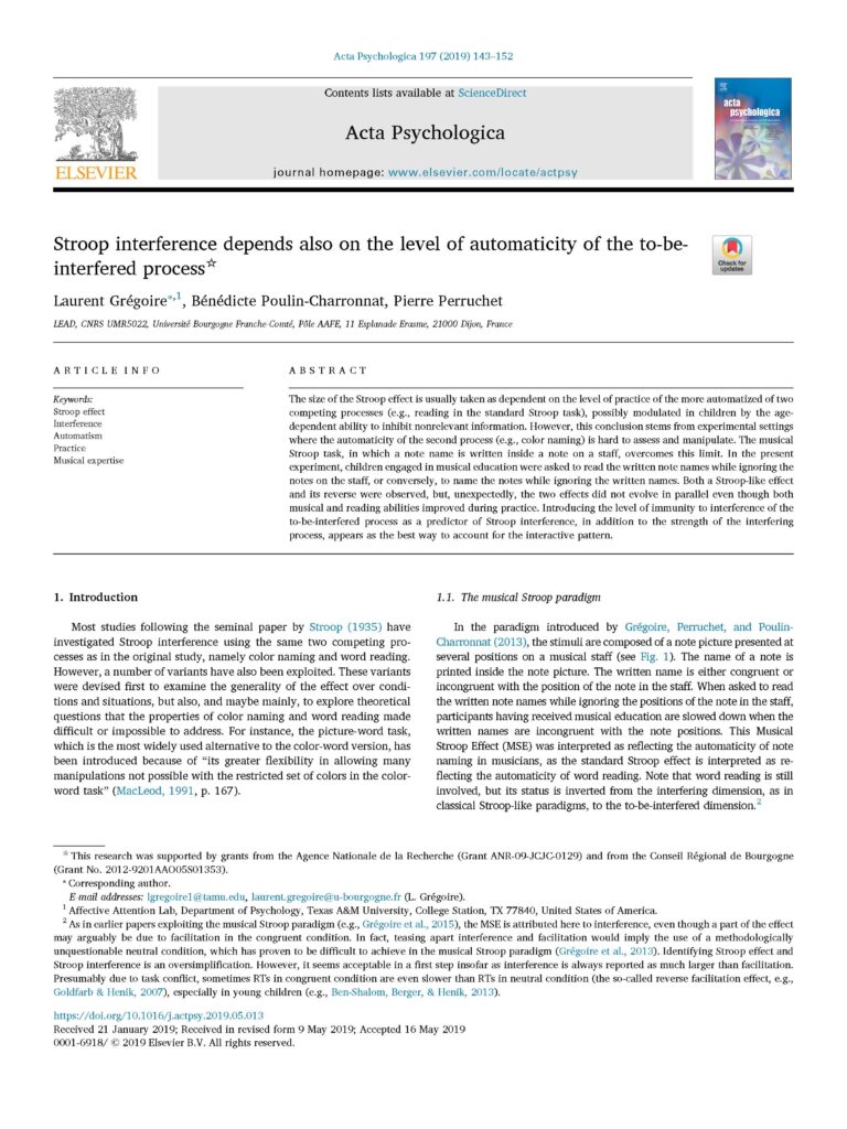 Stroop interference depends also on the level of automaticity of the to ...