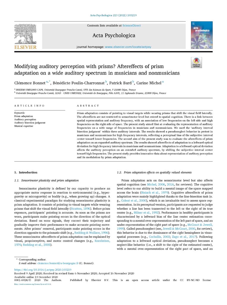 Modifying Auditory Perception With Prisms Aftereffects Of Prism Adaptation On A Wide Auditory