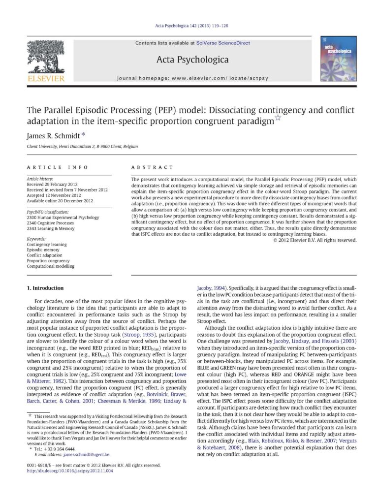 The Parallel Episodic Processing (PEP) model: Dissociating contingency ...
