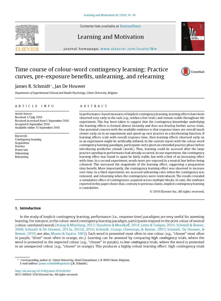 Time course of colour-word contingency learning: Practice curves, pre ...