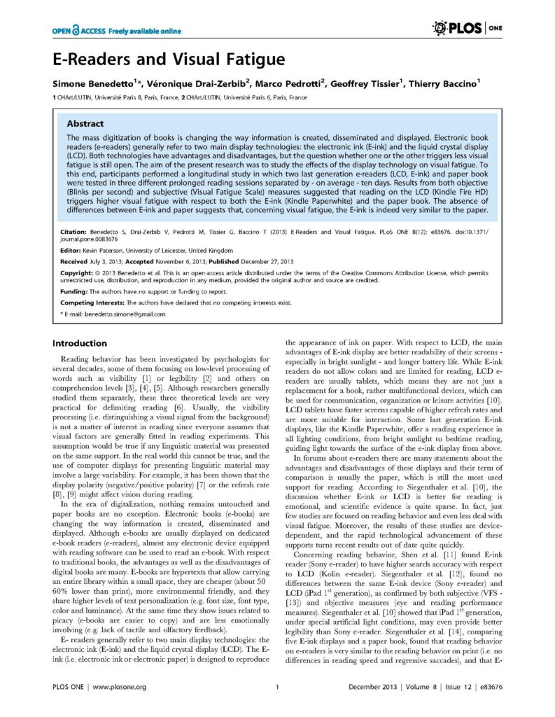 E-readers and visual fatigue - LEAD - Laboratoire d'Étude de l ...
