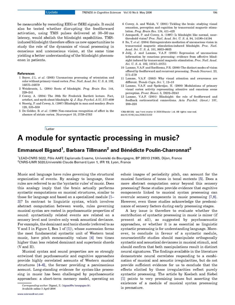 A module for syntactic processing in music? - LEAD - Laboratoire d'Étude de l'Apprentissage et ...