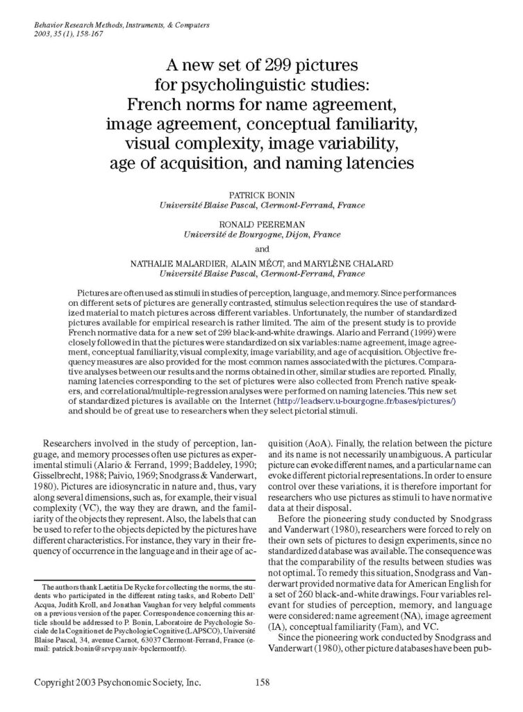 A new set of 299 pictures for psycholinguistic studies: French norms ...