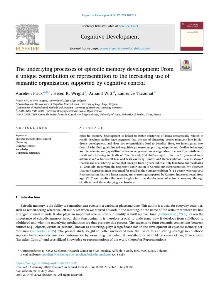 The underlying processes of episodic memory development: From a unique contribution of ...
