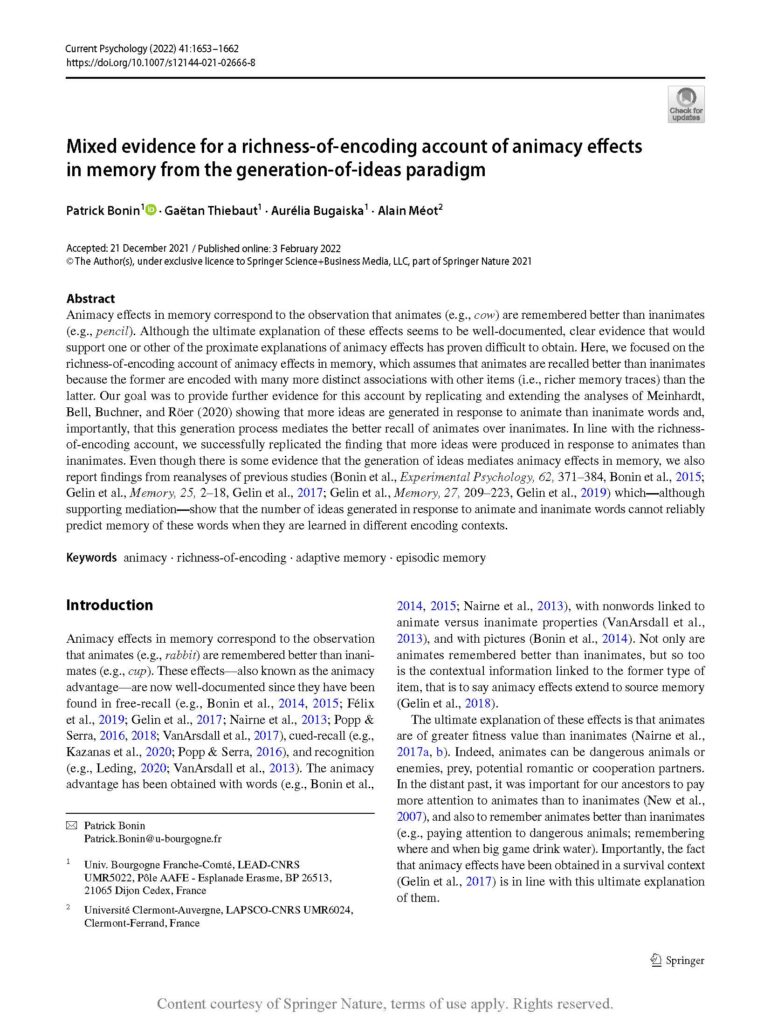 Mixed evidence for a richness-of-encoding account of animacy effects in ...