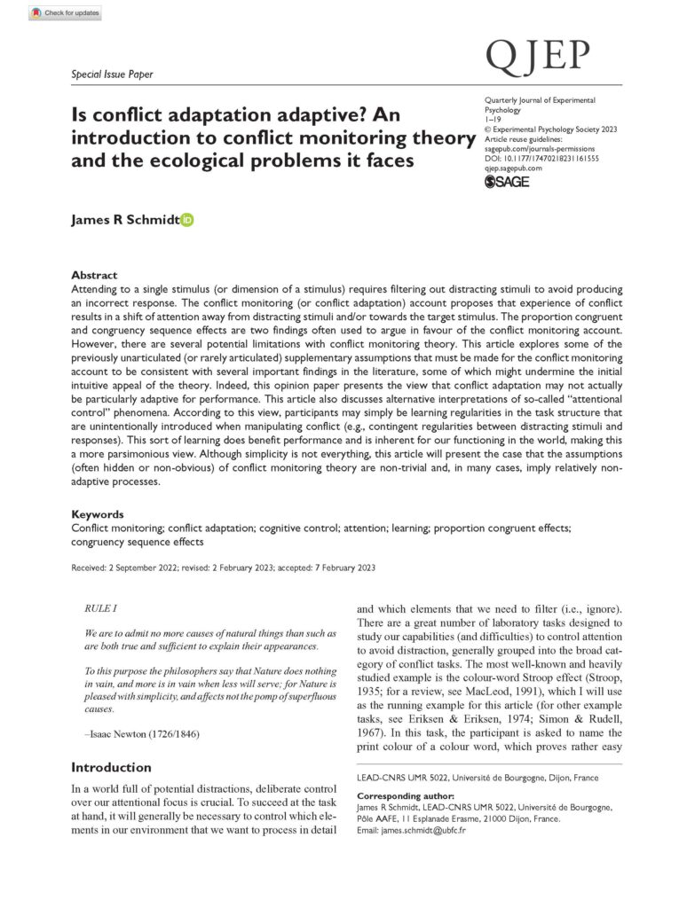 Is conflict adaptation adaptive? An introduction to conflict monitoring ...