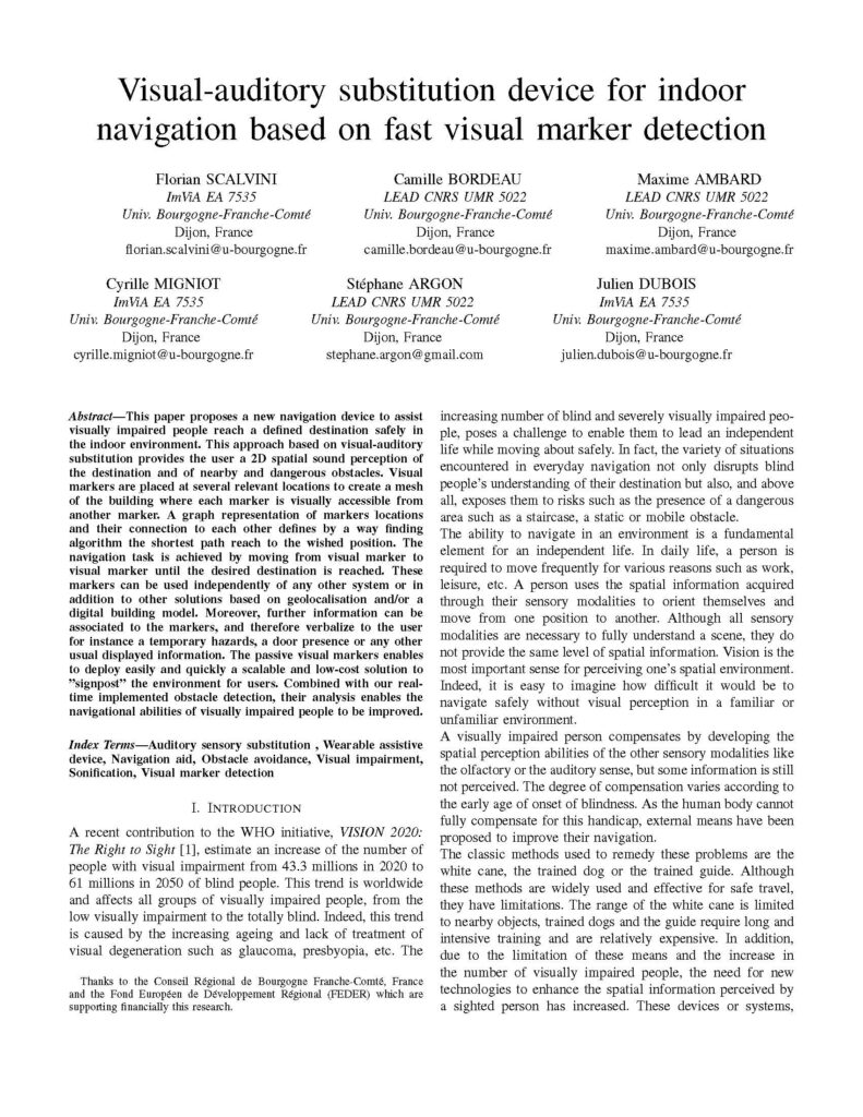 Visual-auditory substitution device for indoor navigation based on fast visual marker detection ...
