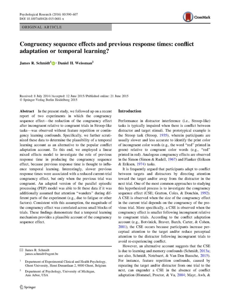 Congruency sequence effects and previous response times: Conflict ...