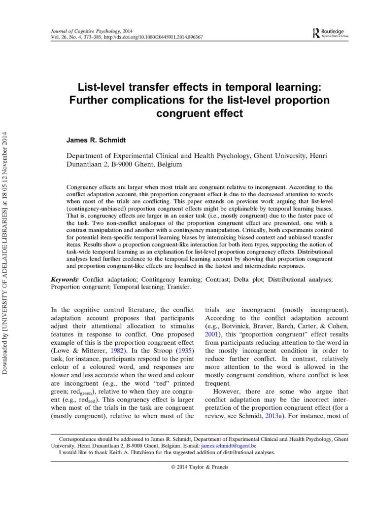 List-level transfer effects in temporal learning: Further complications ...