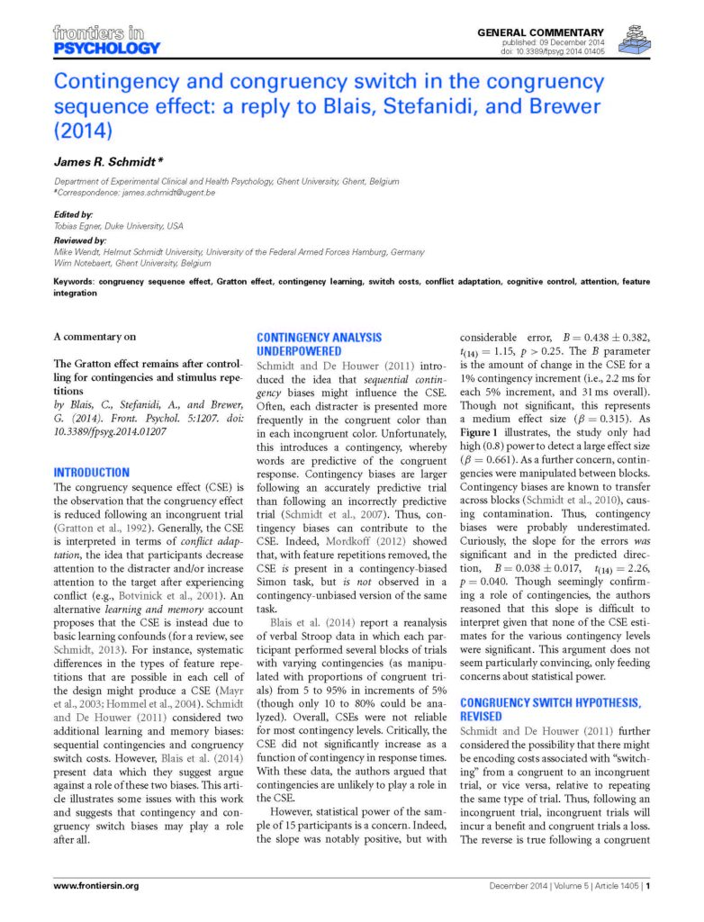 Contingency and congruency switch in the congruency sequence effect: A ...