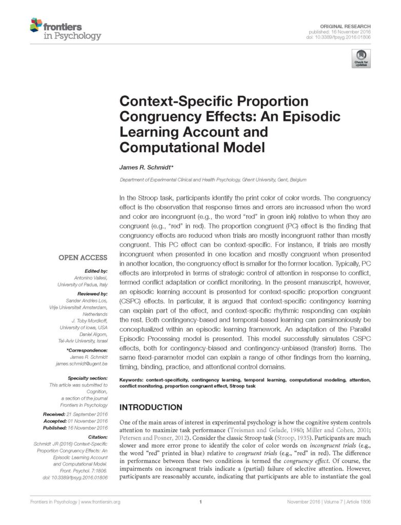 Context-specific proportion congruency effects: An episodic learning ...