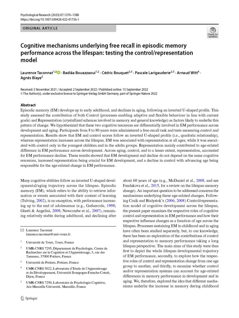 Cognitive mechanisms underlying free recall in episodic memory performance across the lifespan ...