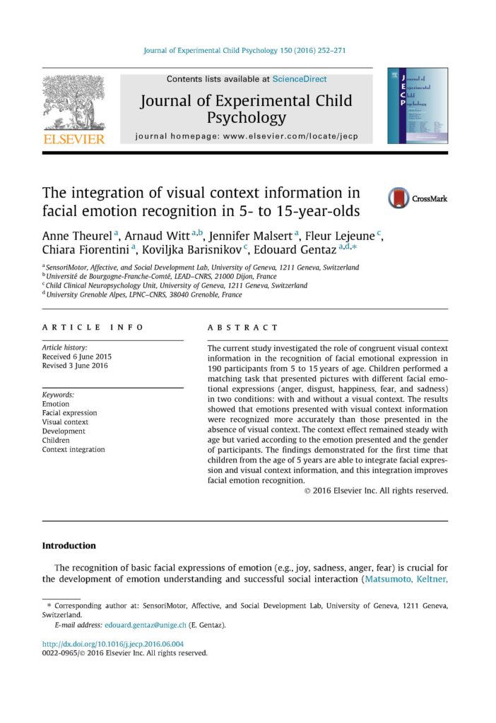 The integration of visual context information in facial emotion recognition in 5- to 15-year ...