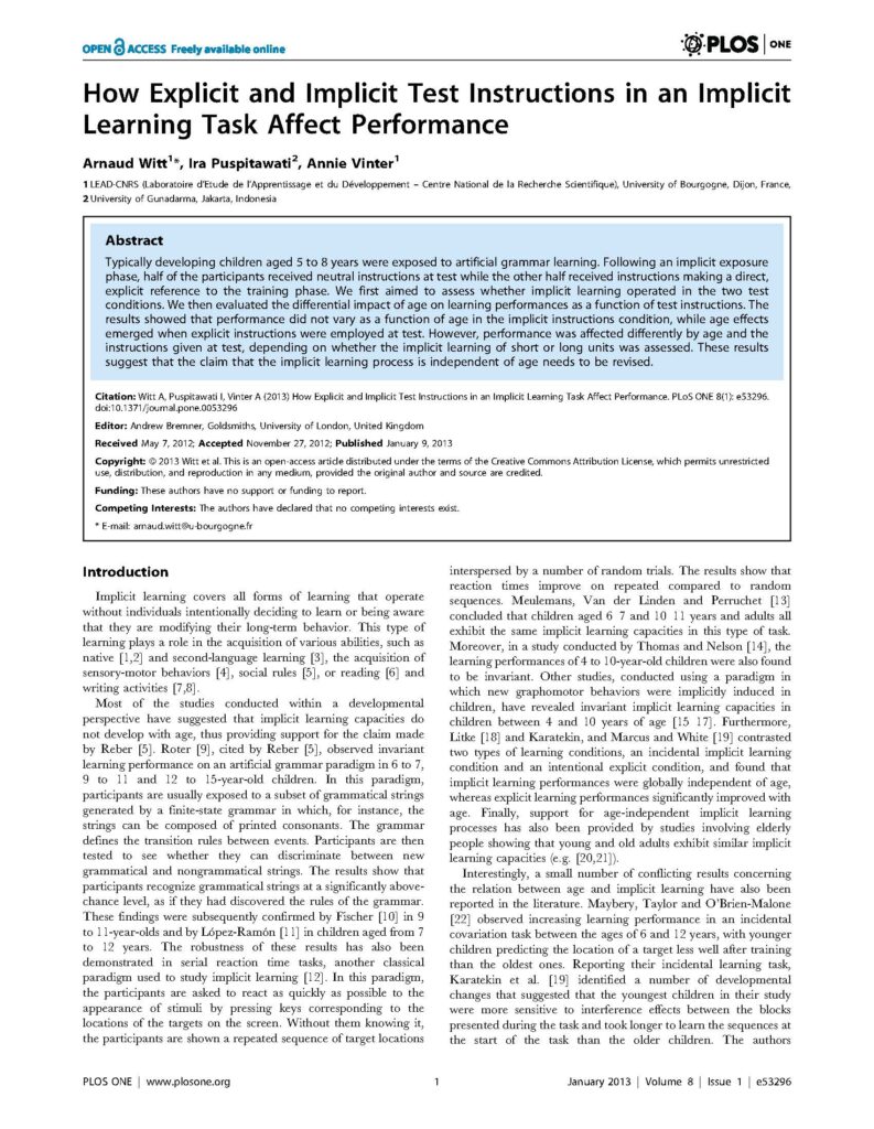 How explicit and implicit test instructions affect performance in an ...