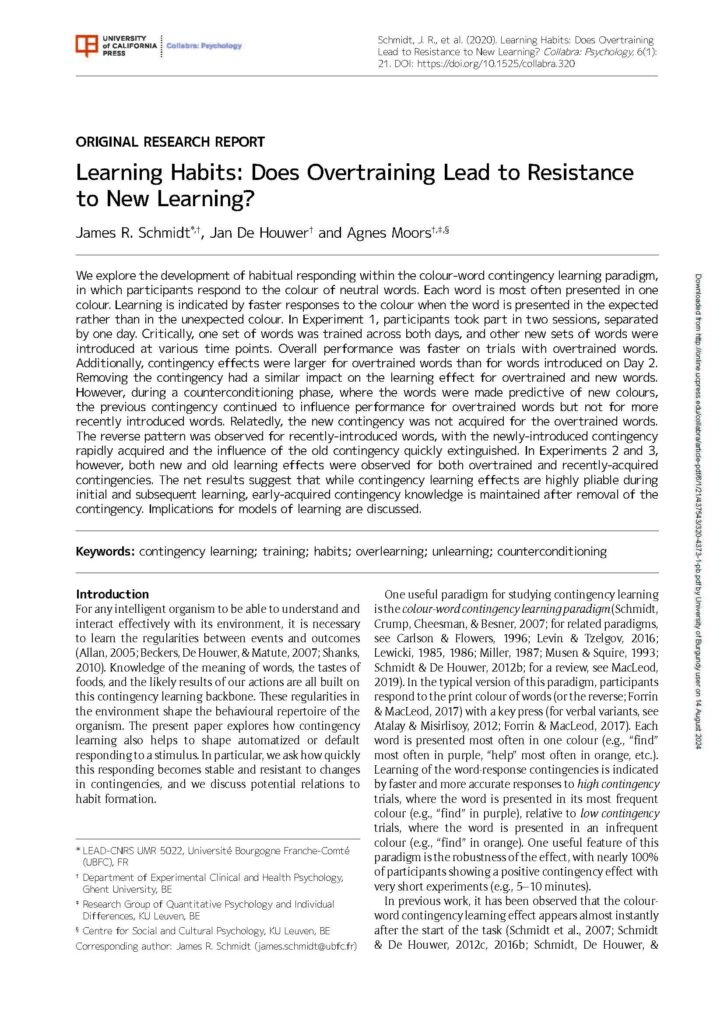 Learning habits: Does overtraining lead to resistance to new learning ...