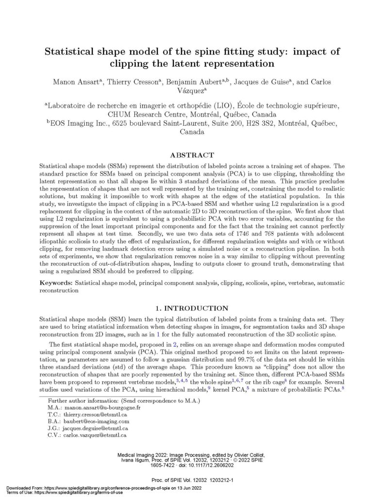 Statistical shape model of the spine fitting study: Impact of clipping the latent representation ...