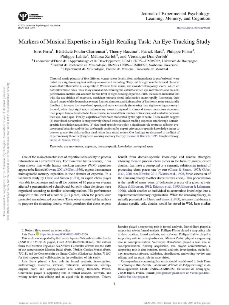 Markers of musical expertise in a sight-reading task: An eye-tracking study - LEAD - Laboratoire ...