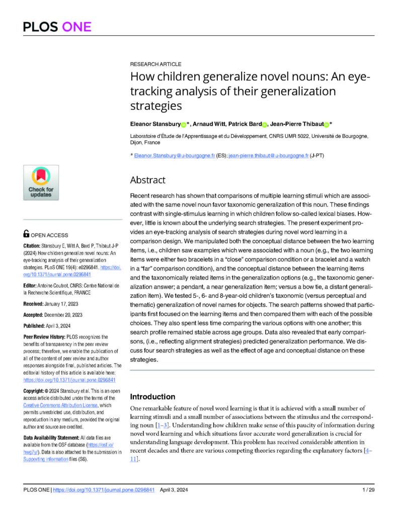 How children generalize novel nouns: An eye-tracking analysis of their ...