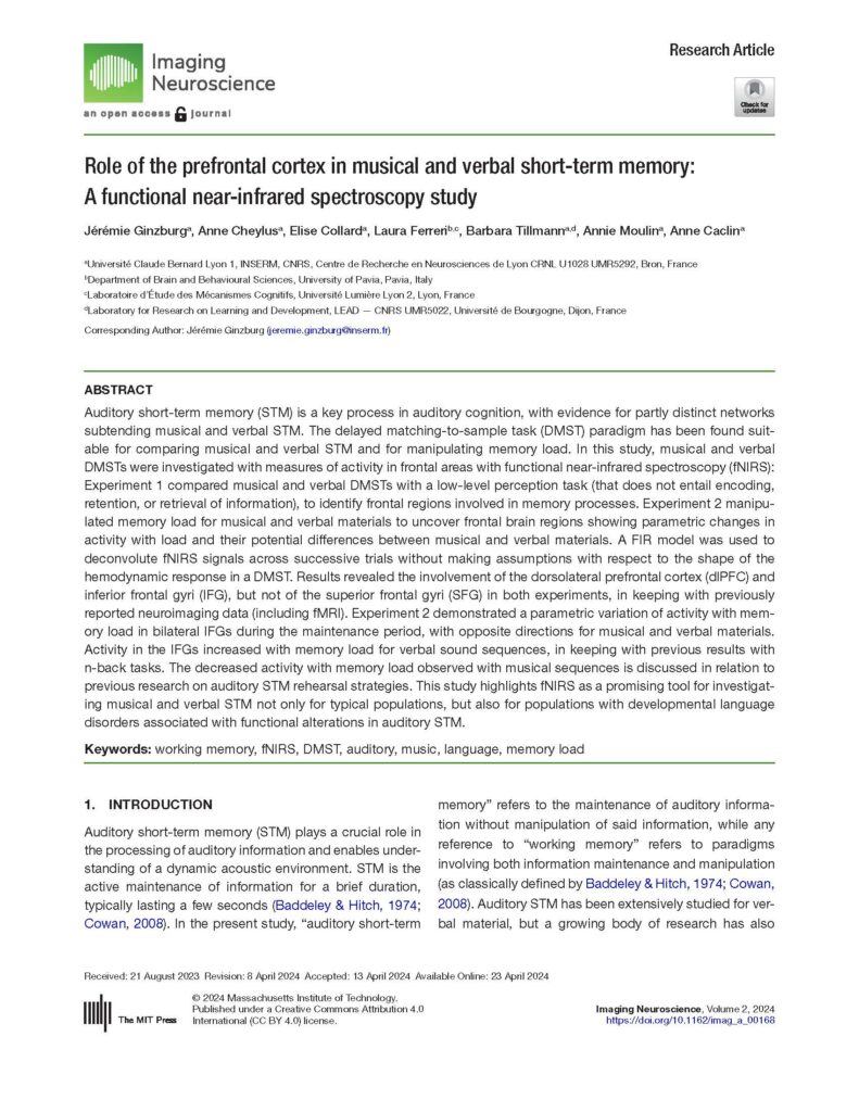 Role of the prefrontal cortex in musical and verbal short-termmemory: A ...