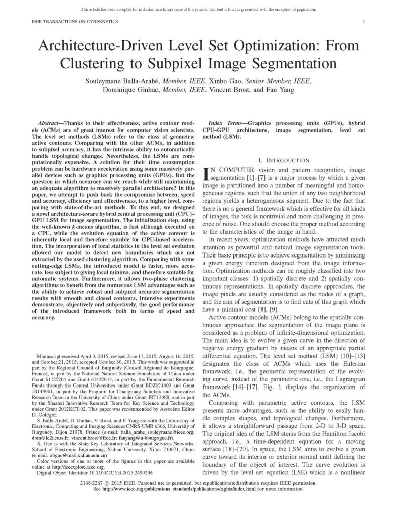 Architecture-driven level set optimization: From clustering to subpixel image segmentation ...