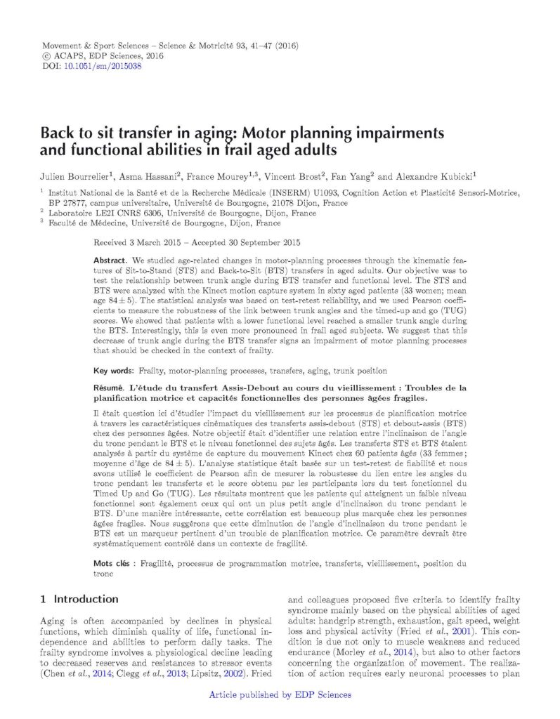 Back to sit transfer in aging: Motor planning impairments and ...