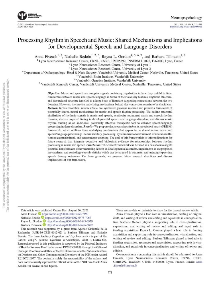 Processing rhythm in speech and music: Shared mechanisms and ...