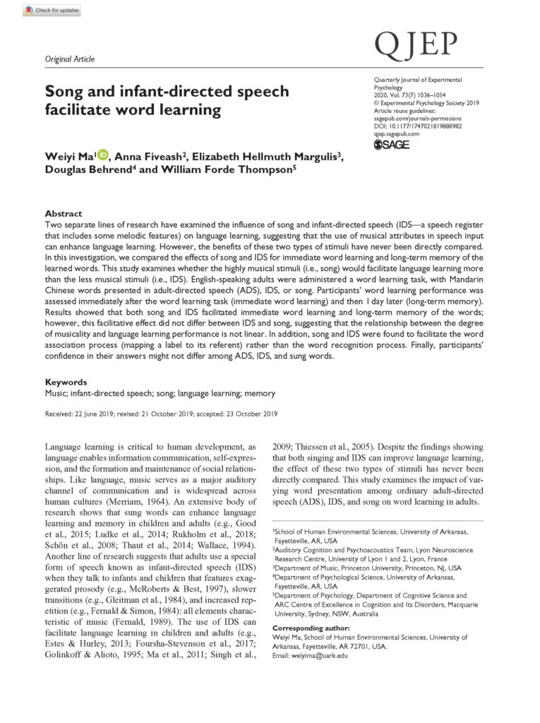 Song and infant-directed speech facilitate word learning - LEAD ...