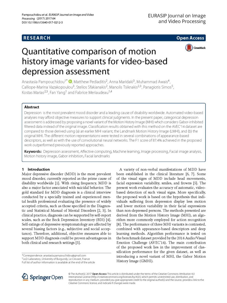 Quantitative comparison of motion history image variants for video-based depression assessment ...