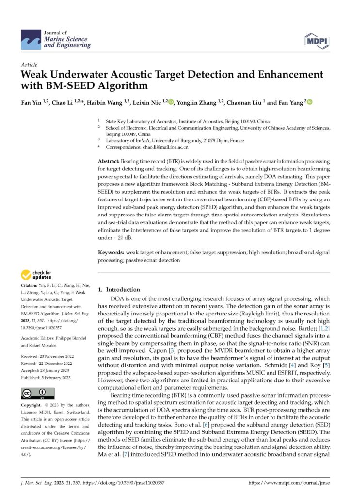 Weak underwater acoustic target detection and enhancement with BM-SEED algorithm - LEAD ...